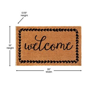 Flash Furniture Harbold Indoor/Outdoor Coir Doormat - Natural Background with Black Welcome Message - 18" x 30" - Non-Slip Backing