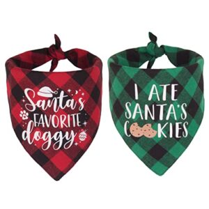 ptdecor 2 pack dog christmas bandanas, classic red green plaid dog bandana scarf triangle bibs kerchief christmas dog bandanas for medium large dogs pets (christmas, large)