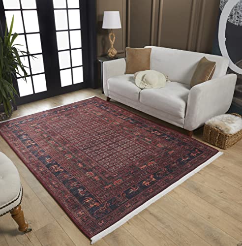 Kilimiz Rugs Washable Rug Premium, Area, Vintage - Traditional, No Feathers, Carpet for Entrance Living, Living Room, Bedroom, Dining, Office, Kitchen - RED-RED 7'10"x11'1"