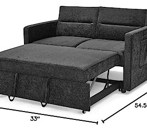 Cotoala Modern Velvet Convertible Loveseat Sleeper Sofa with Adjustable Backrest, Pull Out Bed w/Arms & 2 Lumbar Pillows, 2 Seat Corner Couch Living Room & Apartment, Black