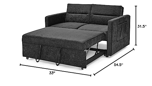 Cotoala Modern Velvet Convertible Loveseat Sleeper Sofa with Adjustable Backrest, Pull Out Bed w/Arms & 2 Lumbar Pillows, 2 Seat Corner Couch Living Room & Apartment, Black