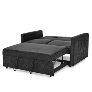 Cotoala Modern Velvet Convertible Loveseat Sleeper Sofa with Adjustable Backrest, Pull Out Bed w/Arms & 2 Lumbar Pillows, 2 Seat Corner Couch Living Room & Apartment, Black