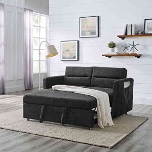 Cotoala Modern Velvet Convertible Loveseat Sleeper Sofa with Adjustable Backrest, Pull Out Bed w/Arms & 2 Lumbar Pillows, 2 Seat Corner Couch Living Room & Apartment, Black