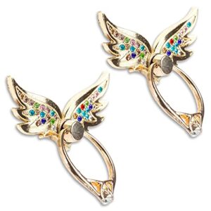 angel wings glitter bling bling phone ring holder, 2 pack sparkle phone ring grip artificial diamond stand,rhinestone cell finger ring for phones,pad