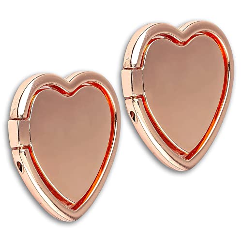 [2 Packs] Love Heart Shaped Glossy Finish Cell Phone Ring Holder Stand, 360 Degree Rotation Finger Ring Kickstand with Polished Metal Phone Grip for Magnetic Car Mount, Smartphone Accessories