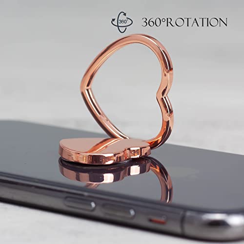 [2 Packs] Love Heart Shaped Glossy Finish Cell Phone Ring Holder Stand, 360 Degree Rotation Finger Ring Kickstand with Polished Metal Phone Grip for Magnetic Car Mount, Smartphone Accessories