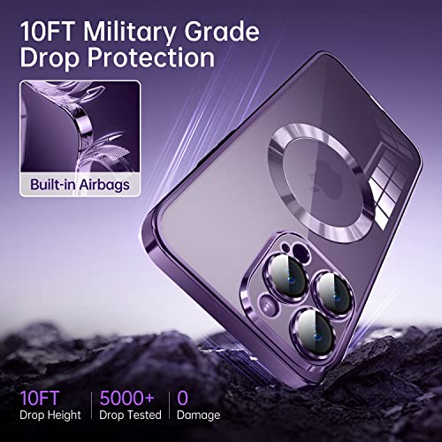 Spevert Magnetic Clear Case for iPhone 14 Pro Max with Camera Lens Protector Full Protection Case Compatible with MagSafe Elegant Anti-Scratch Case Cover 6.7 Inch (Purple)