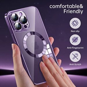 Spevert Magnetic Clear Case for iPhone 14 Pro Max with Camera Lens Protector Full Protection Case Compatible with MagSafe Elegant Anti-Scratch Case Cover 6.7 Inch (Purple)