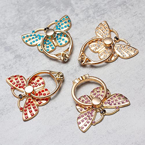 [2 Packs] Butterfly Glitter Bling Bling Phone Ring Holder, Sparkle Phone Ring Grip Artificial Diamond Stand,Rhinestone Cell Finger Ring for Phones,Pad