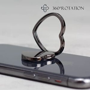 [2 Packs] Love Heart Shaped Glossy Finish Cell Phone Ring Holder Stand, 360 Degree Rotation Finger Ring Kickstand with Polished Metal Phone Grip for Magnetic Car Mount (Black)