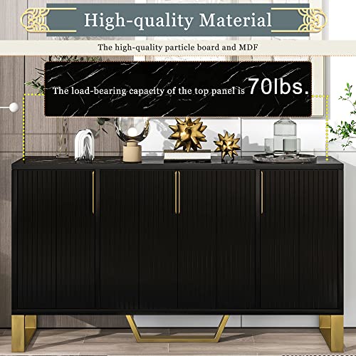 CKLMMC Modern Sideboard, Luxury Style Buffet Cabinet with Metal Handles & Legs and Adjustable Shelves,Particle Board & MDF Console Table for Living Room,Dining Room (Black& MDF*M)