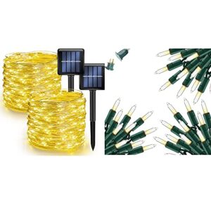 dazzle bright christmas 60ft 300 count incandescent mini string lights + 2 pack 39.4 ft 120 led solar powered string lights