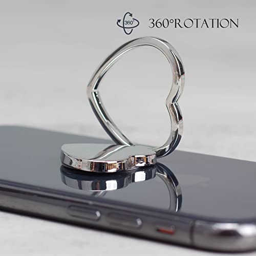 [2 Packs] Love Heart Shaped Glossy Finish Cell Phone Ring Holder Stand, 360 Degree Rotation Finger Ring Kickstand with Polished Metal Phone Grip for Magnetic Car Mount (Sliver)