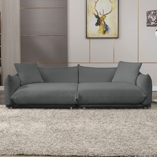 BALUS 87" Lambswool Sofa Couch for Living Room with Throw Pillows,Modern Upholstered 3 Seat Cushion Loveseat for Bed Room(Dark Grey)