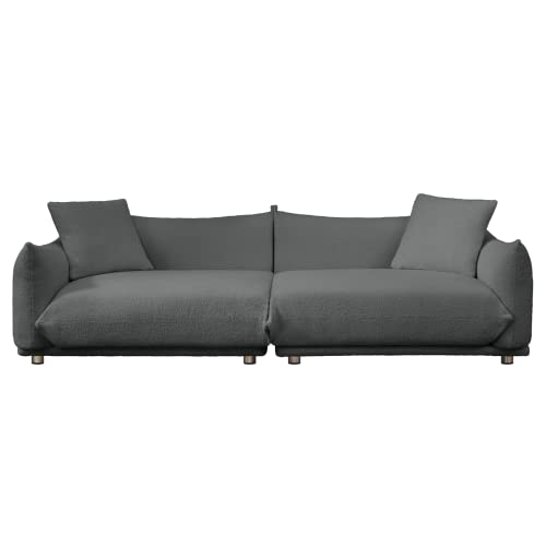 BALUS 87" Lambswool Sofa Couch for Living Room with Throw Pillows,Modern Upholstered 3 Seat Cushion Loveseat for Bed Room(Dark Grey)