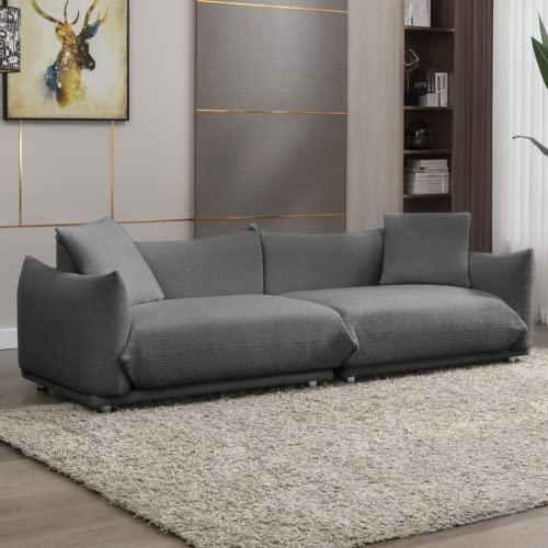 BALUS 87" Lambswool Sofa Couch for Living Room with Throw Pillows,Modern Upholstered 3 Seat Cushion Loveseat for Bed Room(Dark Grey)