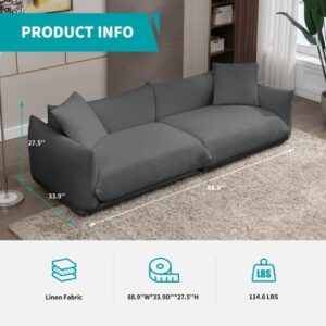 BALUS 87" Lambswool Sofa Couch for Living Room with Throw Pillows,Modern Upholstered 3 Seat Cushion Loveseat for Bed Room(Dark Grey)