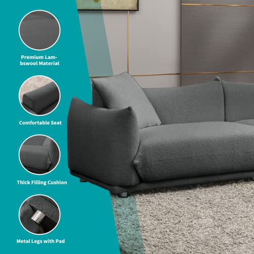 BALUS 87" Lambswool Sofa Couch for Living Room with Throw Pillows,Modern Upholstered 3 Seat Cushion Loveseat for Bed Room(Dark Grey)