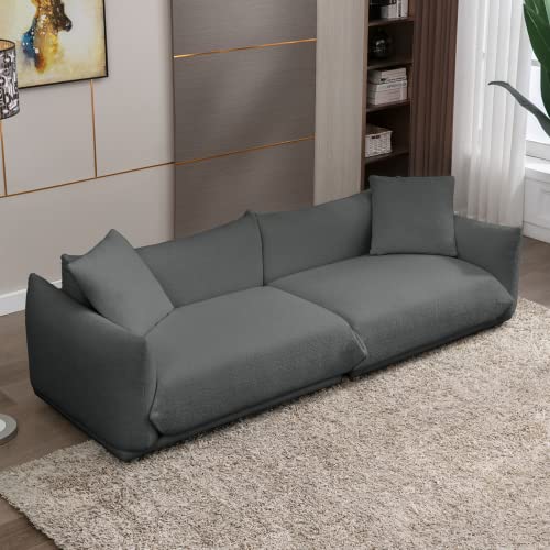 BALUS 87" Lambswool Sofa Couch for Living Room with Throw Pillows,Modern Upholstered 3 Seat Cushion Loveseat for Bed Room(Dark Grey)