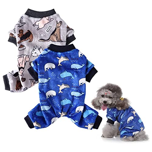 2 Pack Dog Clothes for Small Dogs Boy Girl Fleece Puppy pjs Jammies 4 Leg Dog Pajamas for Chihuahua Yorkie Fall Winter Warm Onesies Jumpsuit Clothing for Pet Dogs Male Female (X-Small Bust 11.02")