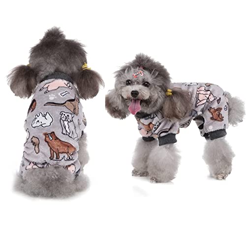 2 Pack Dog Clothes for Small Dogs Boy Girl Fleece Puppy pjs Jammies 4 Leg Dog Pajamas for Chihuahua Yorkie Fall Winter Warm Onesies Jumpsuit Clothing for Pet Dogs Male Female (X-Small Bust 11.02")