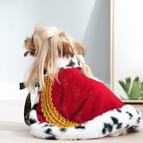 Lovelyshop pet Serial Lux Fur Cat Dog Cloak for Halloween Costumes, King Queen Prince and Princess Cosplay-XS