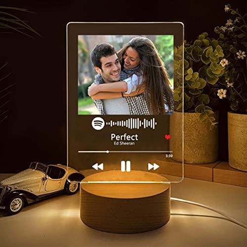 Custom Spotify Glass Art Album Cover Song Plaque Personalized Led Night Light, Scannable Spotify Code Song Plaque, Personalized Photo Gifts for Couple Lovers