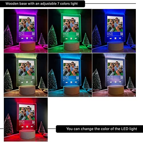 Custom Spotify Glass Art Album Cover Song Plaque Personalized Led Night Light, Scannable Spotify Code Song Plaque, Personalized Photo Gifts for Couple Lovers