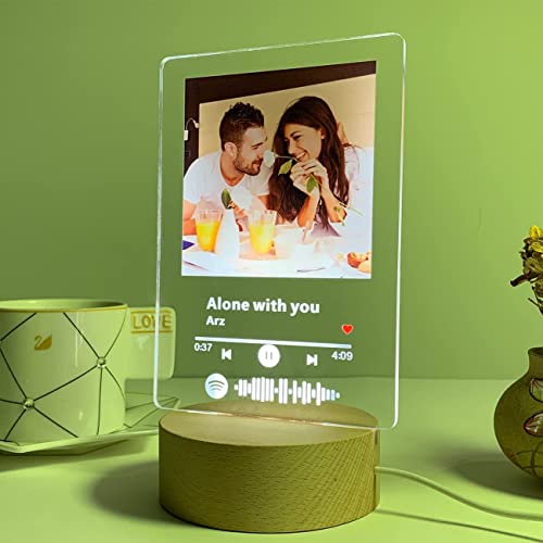 Custom Spotify Glass Art Album Cover Song Plaque Personalized Led Night Light, Scannable Spotify Code Song Plaque, Personalized Photo Gifts for Couple Lovers