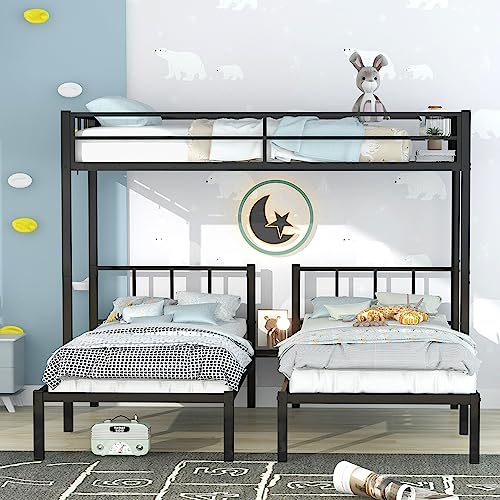 Harper & Bright Designs Triple Bunk Beds, Metal Triple Bunk Bed Twin Over Twin & Twin Size, 3 Bed Bunk Beds for Kids, Teens,Can be Separated into 3 Twin Beds, Black