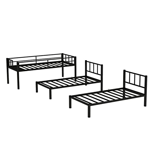 Harper & Bright Designs Triple Bunk Beds, Metal Triple Bunk Bed Twin Over Twin & Twin Size, 3 Bed Bunk Beds for Kids, Teens,Can be Separated into 3 Twin Beds, Black