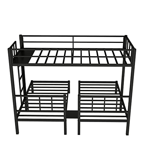 Harper & Bright Designs Triple Bunk Beds, Metal Triple Bunk Bed Twin Over Twin & Twin Size, 3 Bed Bunk Beds for Kids, Teens,Can be Separated into 3 Twin Beds, Black