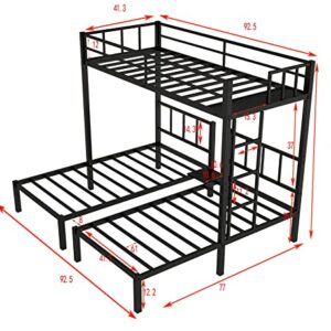 Harper & Bright Designs Triple Bunk Beds, Metal Triple Bunk Bed Twin Over Twin & Twin Size, 3 Bed Bunk Beds for Kids, Teens,Can be Separated into 3 Twin Beds, Black