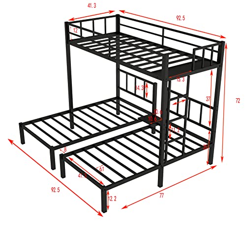 Harper & Bright Designs Triple Bunk Beds, Metal Triple Bunk Bed Twin Over Twin & Twin Size, 3 Bed Bunk Beds for Kids, Teens,Can be Separated into 3 Twin Beds, Black