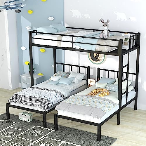 Harper & Bright Designs Triple Bunk Beds, Metal Triple Bunk Bed Twin Over Twin & Twin Size, 3 Bed Bunk Beds for Kids, Teens,Can be Separated into 3 Twin Beds, Black