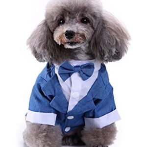 Dog Blue Tuxedo, Dog Formal Clothes, Puppy Wedding Tux, Small Dog Suit and Tie, Business Suit for Dog Blue Large