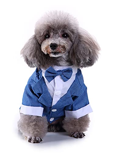 Dog Blue Tuxedo, Dog Formal Clothes, Puppy Wedding Tux, Small Dog Suit and Tie, Business Suit for Dog Blue Large