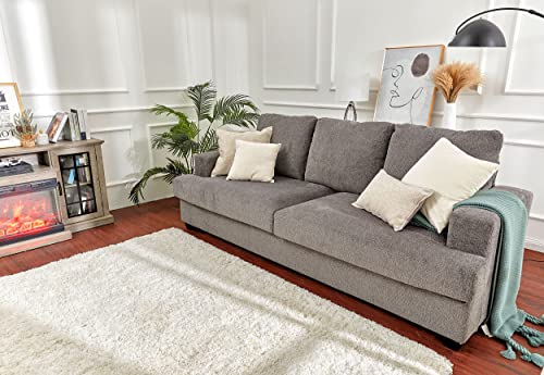 AMERLIFE Deep Seat Sofa-Contemporary Chenille Sofa Couch, 97" Wide 3 Seater for Living Room-Oversized Comfy Sofa, Grey