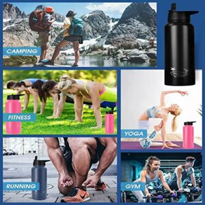 Stainless Steel Water Bottle 40 oz, 2 type Lid, Straw Lid, Wide Mouth, Leak Proof, Vacuum Insulated Stainless Steel, Double Walled, Carrying Pouch, Hot Cold Water, Powder Coating (Black)