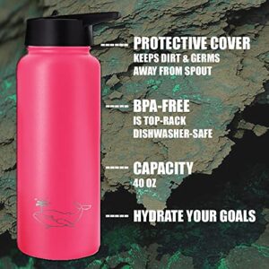 Stainless Steel Water Bottle 40 oz, 2 type Lid, Straw Lid, Wide Mouth, Leak Proof, Vacuum Insulated Stainless Steel, Double Walled, Carrying Pouch, Hot Cold Water, Powder Coating (Black)