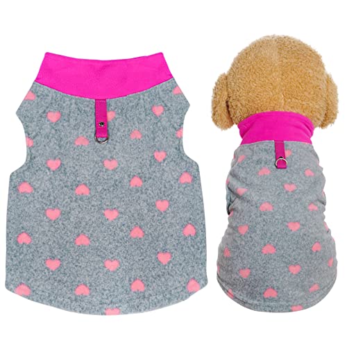 Rbenxia 1 Piece of Grey Dog Heart Sweater with Leash Ring Soft Fleece Vest Dog Pullover Warm Jacket Pet Dog Clothes Winter Dog Outfits for Small Puppy Cat Pets (Large)