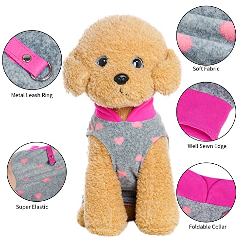 Rbenxia 1 Piece of Grey Dog Heart Sweater with Leash Ring Soft Fleece Vest Dog Pullover Warm Jacket Pet Dog Clothes Winter Dog Outfits for Small Puppy Cat Pets (Large)