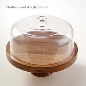 Kaxra Cake Stand, Acacia Wooden Cake Stand with Acrylic Lid, 6-1 Multifunctional Cake Holder, Desert Display, Suitable for Serving Platter, Salad Bowl, Kitchen Gifts, Housewarming Gift