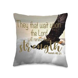 christian faith in god inc. they that wait upon the lord vintage eagle christian faith throw pillow, 16x16, multicolor