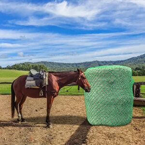 Shape New Round Hay Bale Feeder Net 6 x 6 Feet - Knotless Double Weave, Slow Feed, Reduce Waste - with Black Hanging Net Included.