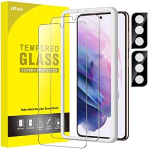 jetech screen protector for samsung galaxy s21 6.2-inch with camera lens protector, easy installation tool, tempered glass film, hd clear, 2-pack each