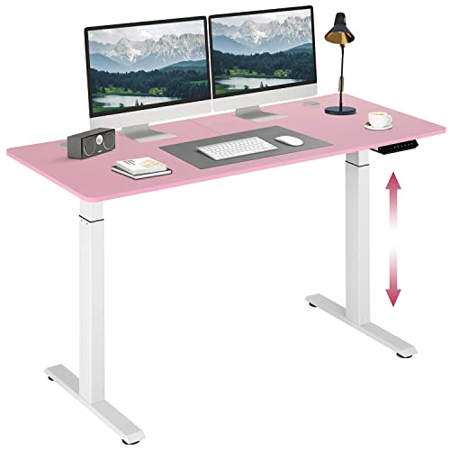 Standing Desk Converter Electric Height Adjustable Computer Desk 55 inches Home Office Gaming Desk Writing Computer Workstation PC Simple Sit-Stand Large Working Area Modern Student Study Desk,Pink