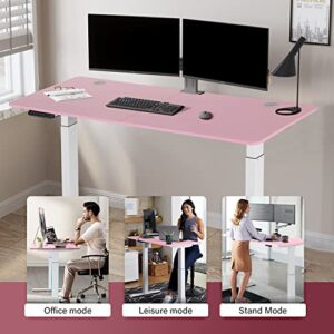 Standing Desk Converter Electric Height Adjustable Computer Desk 55 inches Home Office Gaming Desk Writing Computer Workstation PC Simple Sit-Stand Large Working Area Modern Student Study Desk,Pink