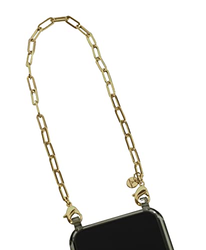 Luna Lucia Gold Wristlet Cell Phone Holder, Lanyard, Bracelet, Tether, Chain, Strap or Around the Wrist Holder | Like Emily in Paris | With Clear iPhone 13 Phone Case | Great Gift