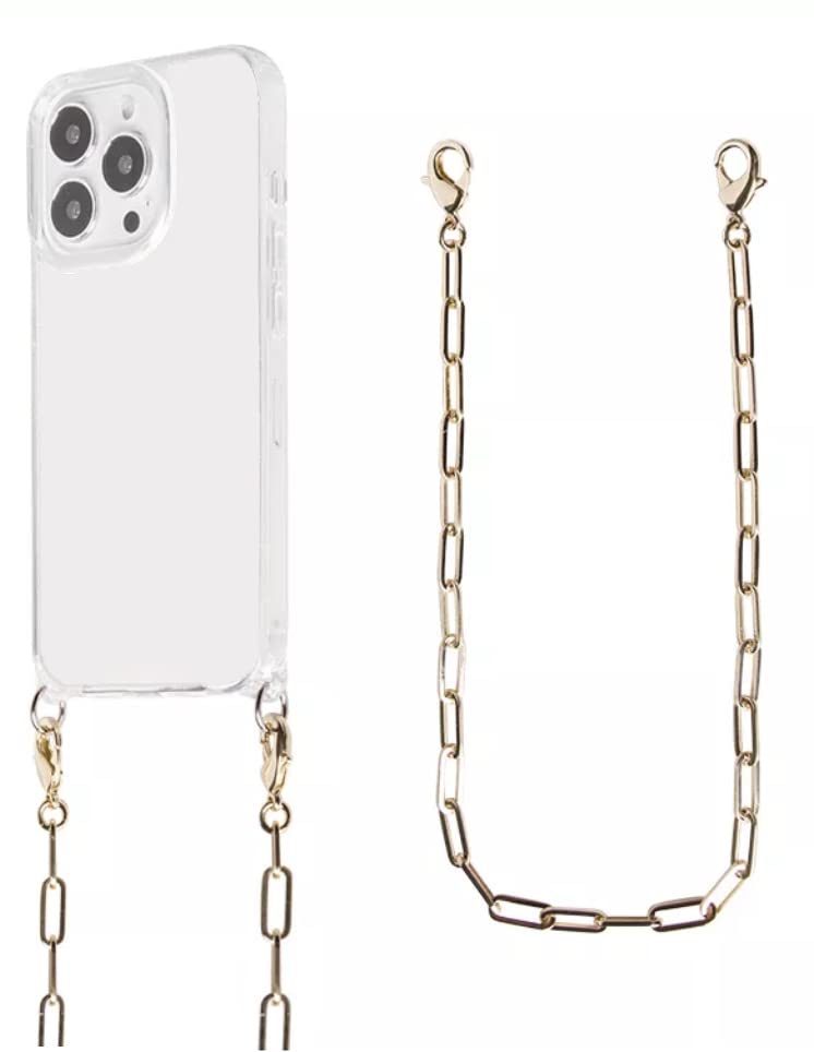 Luna Lucia Gold Wristlet Cell Phone Holder, Lanyard, Bracelet, Tether, Chain, Strap or Around the Wrist Holder | Like Emily in Paris | With Clear iPhone 13 Phone Case | Great Gift